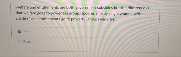 Solved Welfare and entitlements are both government | Chegg.com