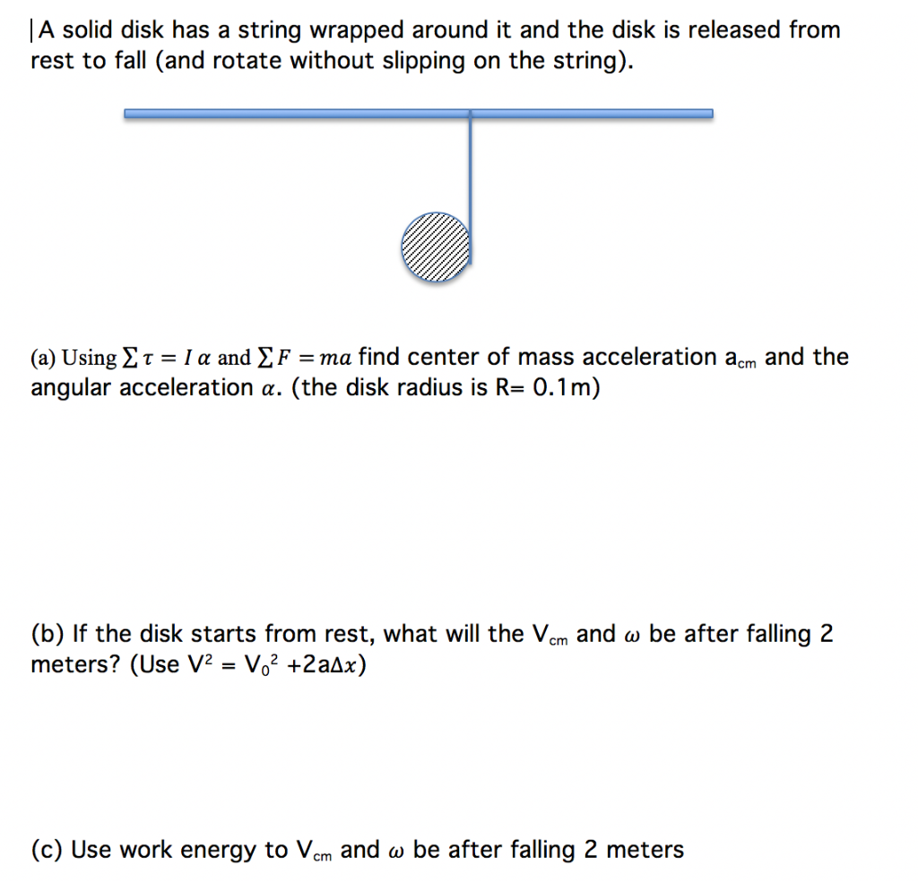 Solved A solid disk has a string wrapped around it and the | Chegg.com