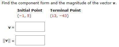 Solved Find the component form and the magnitude of the | Chegg.com