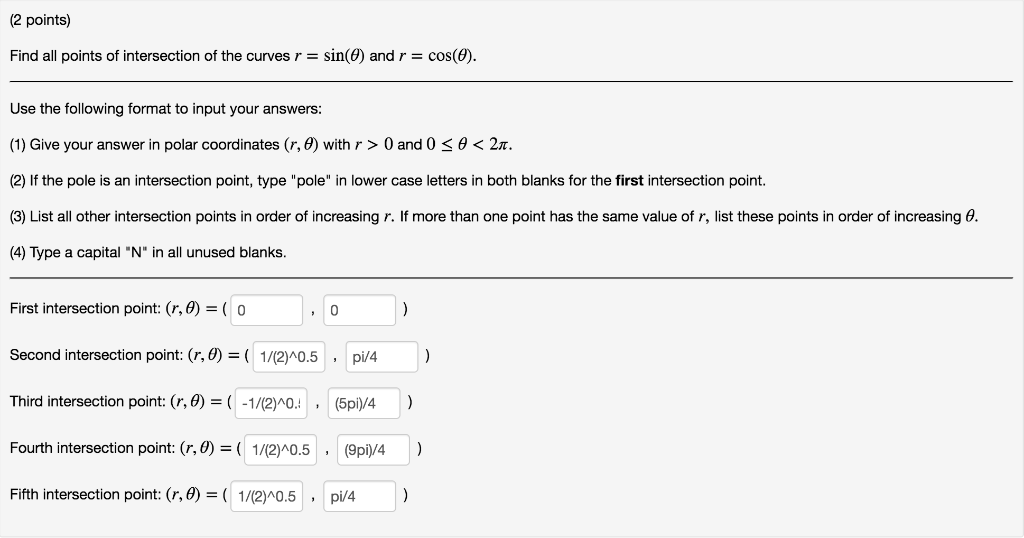 Solved 2 points) Find all points of intersection of the | Chegg.com