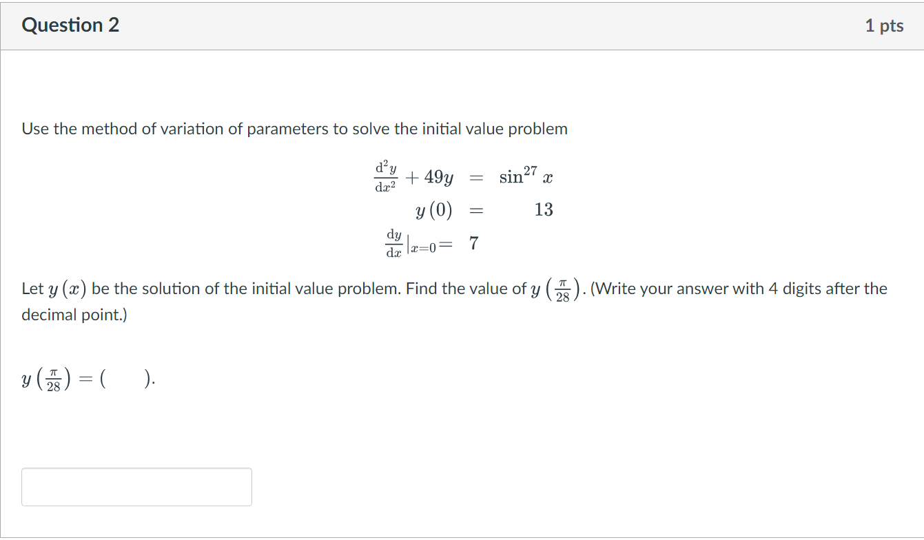 Solved Use the method of variation of parameters to solve | Chegg.com
