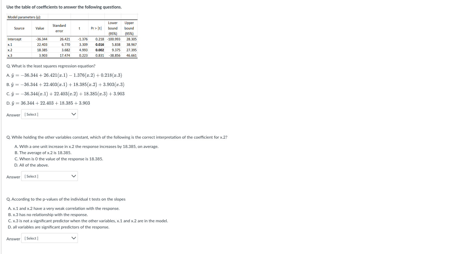 Solved Use the table of coefficients to answer the following | Chegg.com