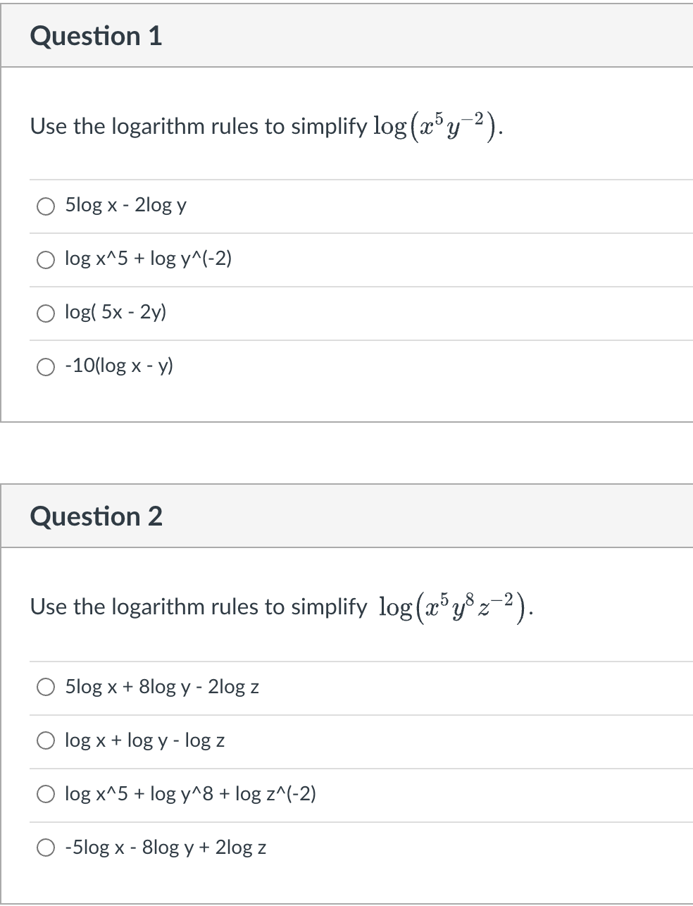 Solved For questions 1,2,3,4 select the correct answer from | Chegg.com