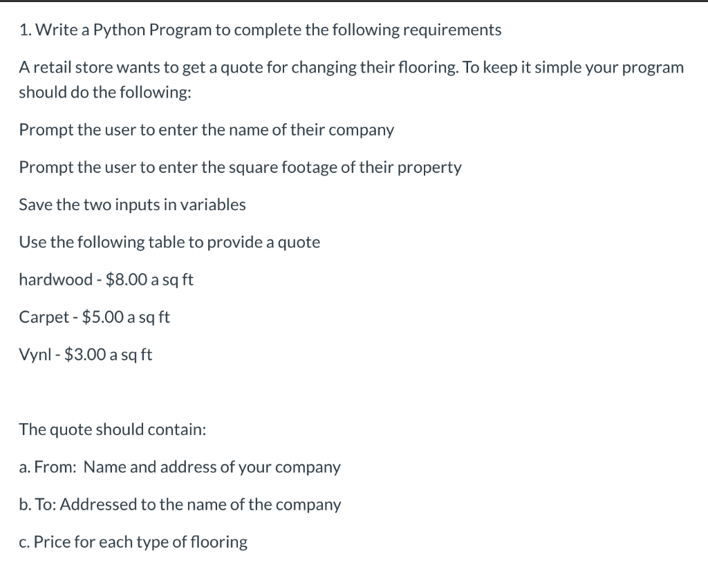 Solved 1. Write a Python Program to complete the following | Chegg.com