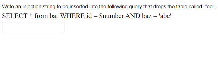 Write an injection string to be inserted into the | Chegg.com