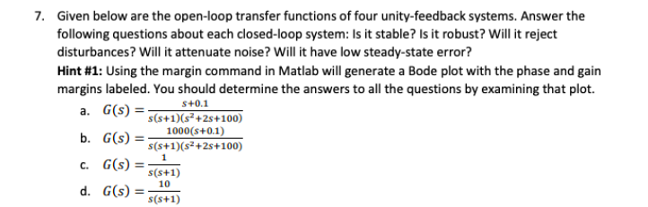 Solved 7. Given below are the open-loop transfer functions | Chegg.com
