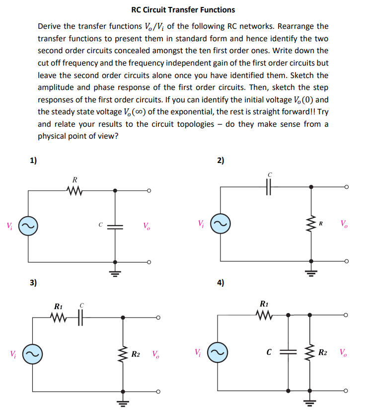 Solved Rc Circuit Transfer Functions Derive The Transfer