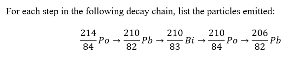Solved For each step in the following decay chain, list the | Chegg.com