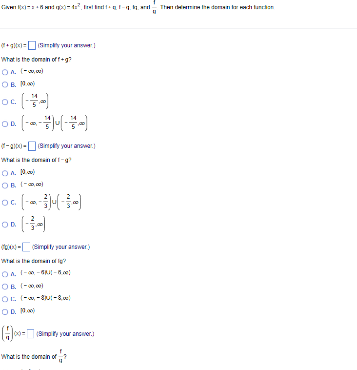 Solved Given F X X 6 And G X 4x2 First Find F G F−g Fg