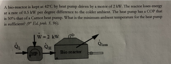 Solved A bio-reactor is kept at 42"C by heat pump driven by | Chegg.com