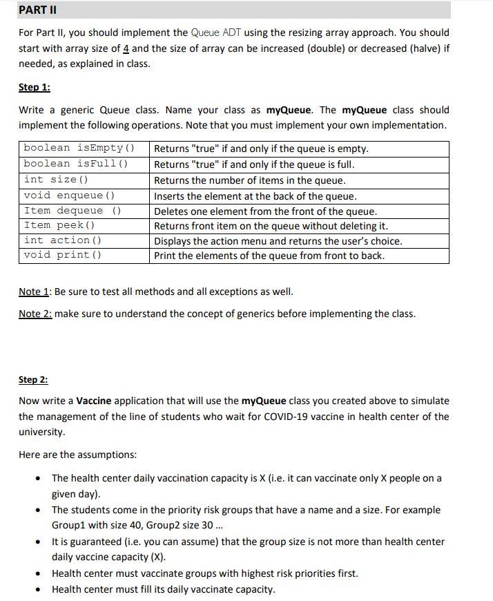 Solved PART II For Part II, you should implement the Queue | Chegg.com