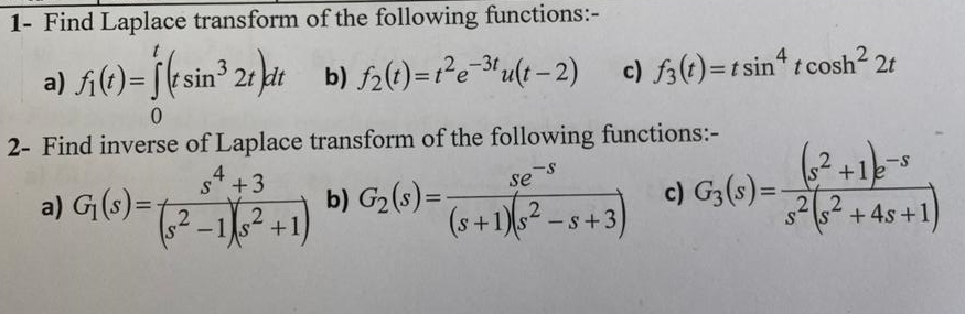 Solved 1- Find Laplace transform of the following | Chegg.com
