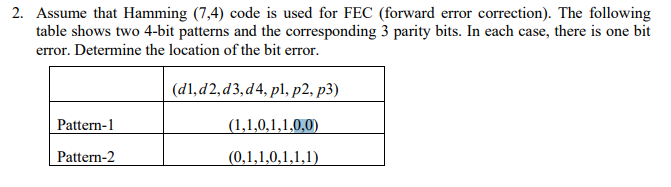 Solved 2. Assume that Hamming (7,4) code is used for FEC | Chegg.com