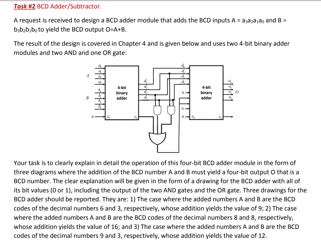 Task #2 BCD Adder/Subtractor. A request is received | Chegg.com