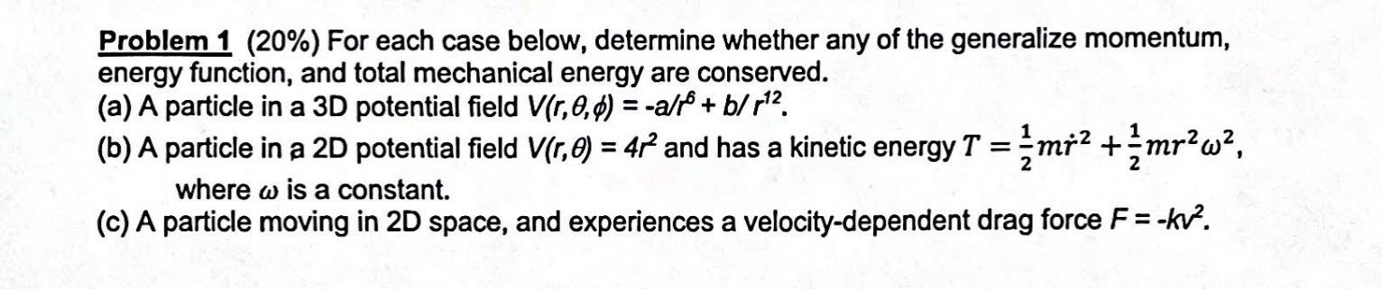 Solved Problem 1 (20\%) For each case below, determine | Chegg.com