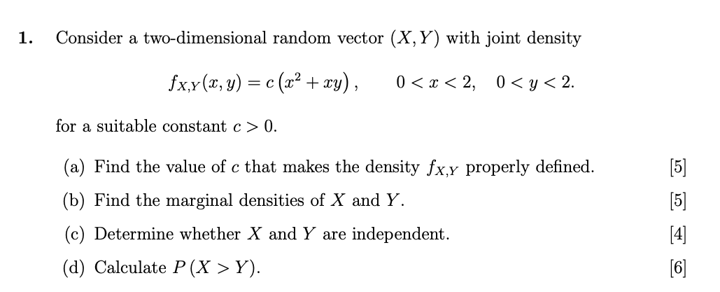 Solved 1. Consider a two-dimensional random vector (X,Y) | Chegg.com