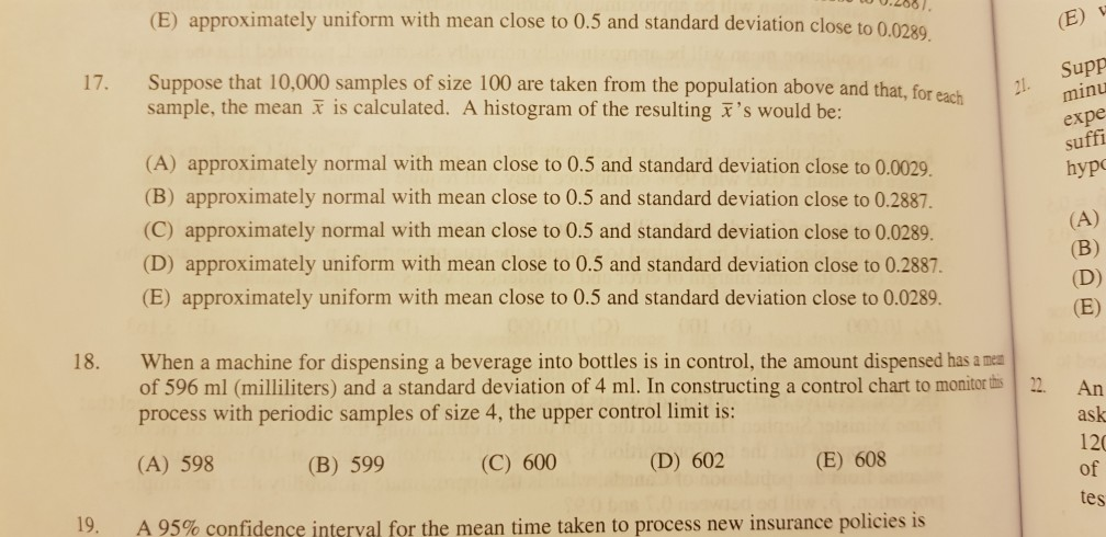 Solved 09.2001 (E) approximately uniform with mean close to | Chegg.com
