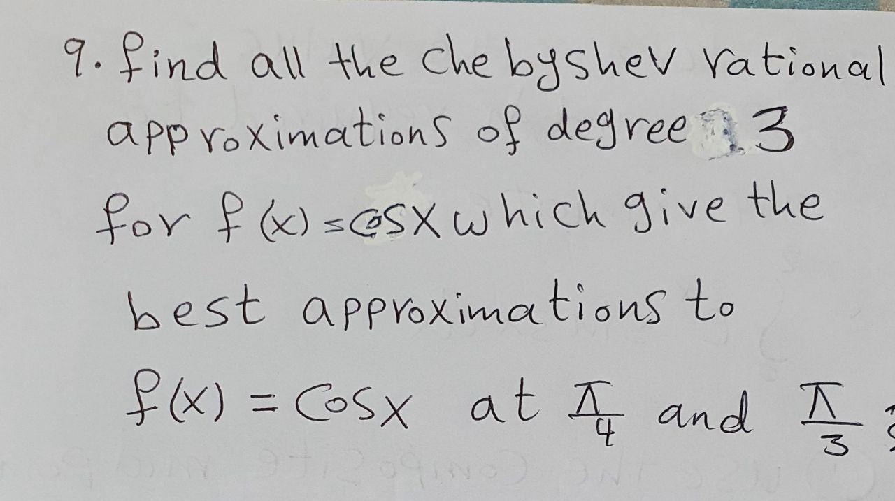 Solved 9. find all the chebyshev rational approximations of | Chegg.com