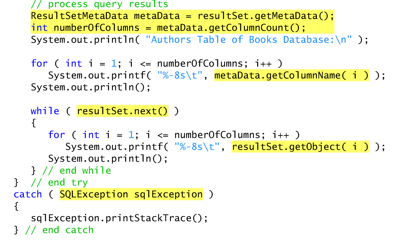 Solved // process query results ResultSetMetaData metadata = | Chegg.com