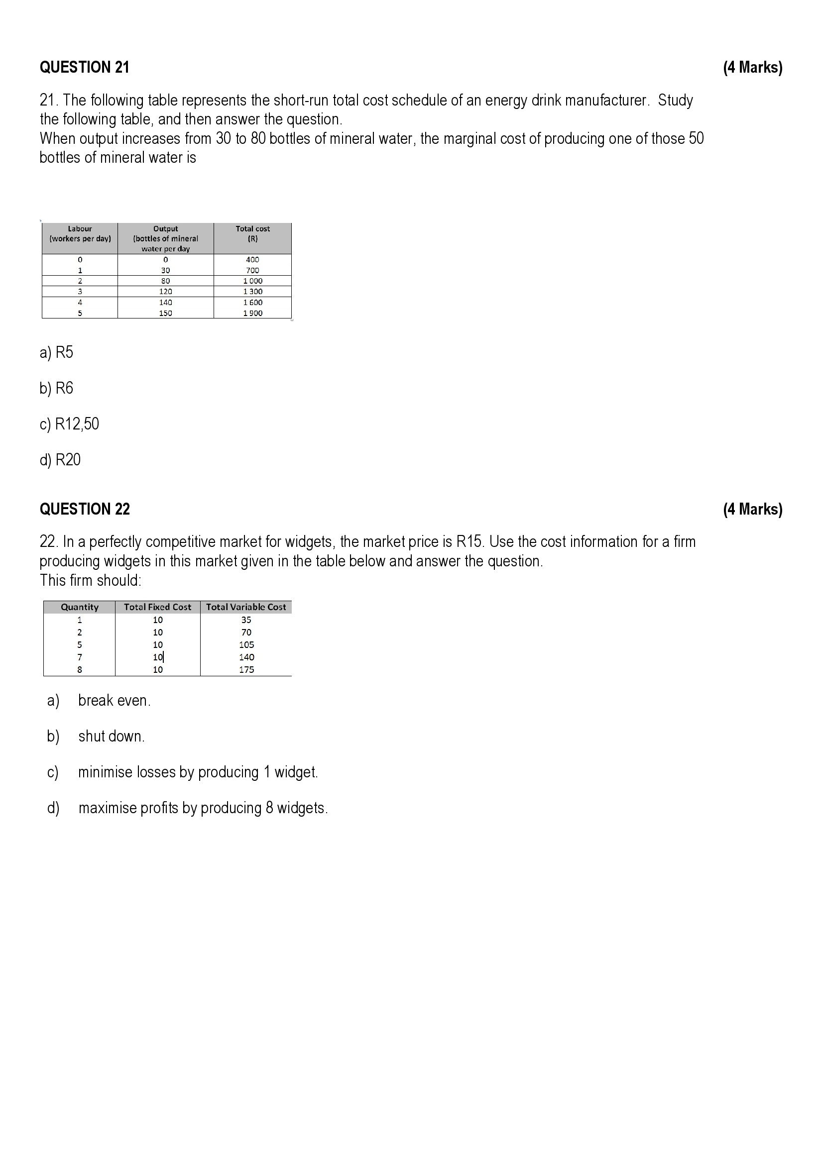 Solved QUESTION 21 (4 Marks 21. The following table | Chegg.com Solved QUESTION 21 (4 Marks 21. The following table | Chegg.com