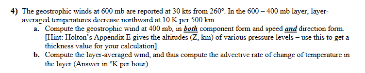 Solved Holton's Appendix E values:Altitude Z600 mb | Chegg.com