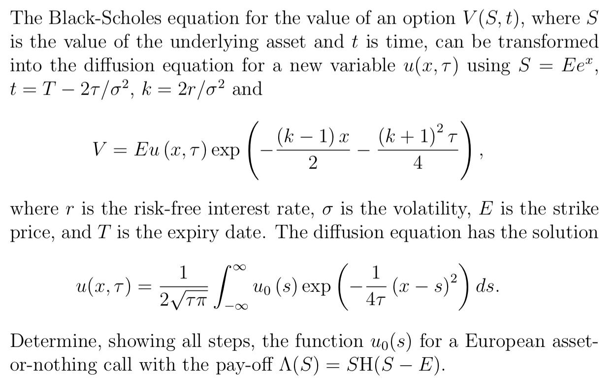 The Black-Scholes equation for the value of an option | Chegg.com