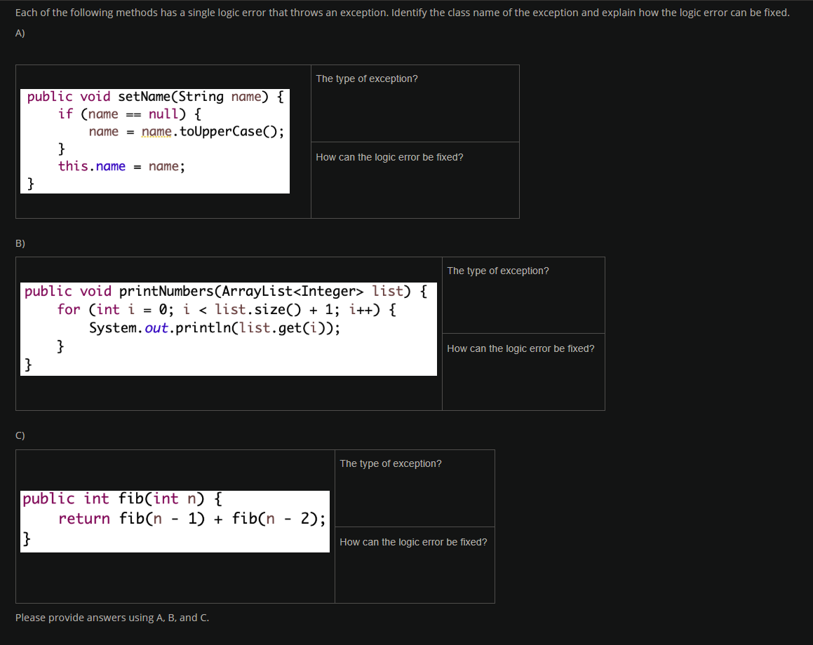 Solved Each of the following methods has a single logic | Chegg.com