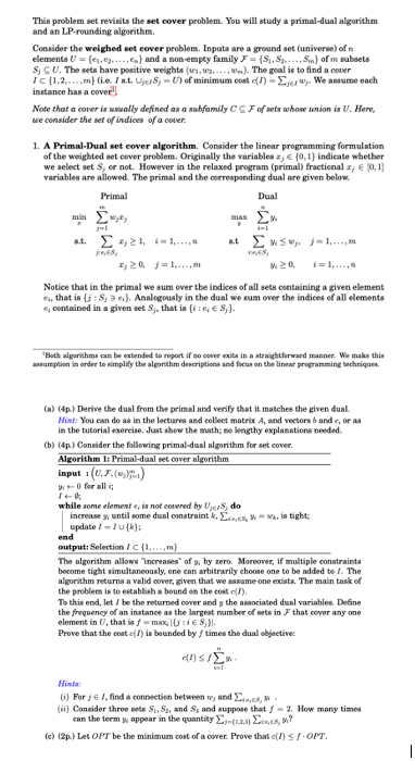 Solved This problem set revisits the set cover problem. You | Chegg.com