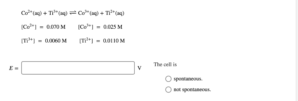 Solved Calculate The Cell Potential E For The Given