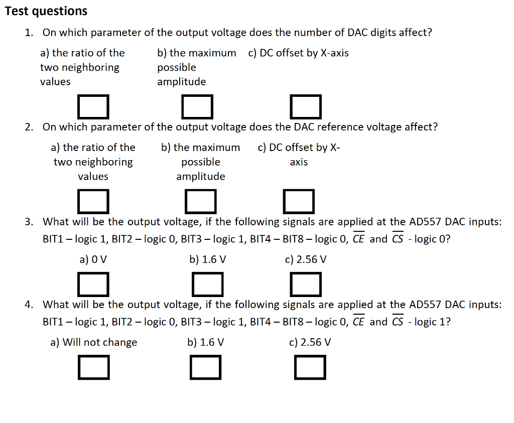 Solved The below questions is for 8 bit DAC: Formulas : | Chegg.com