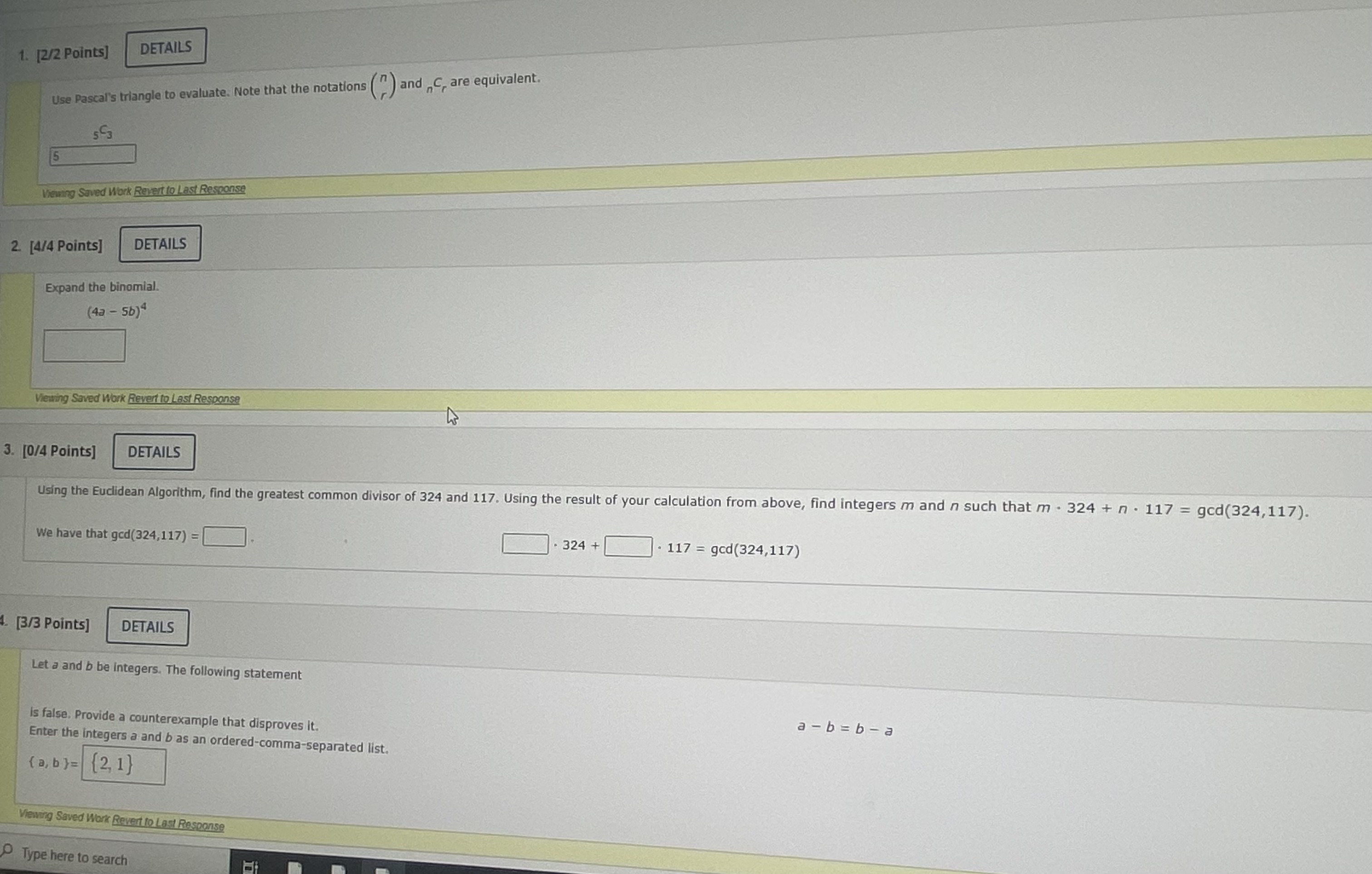 Solved Use Pascal's triangle to evaluate. Note that the | Chegg.com
