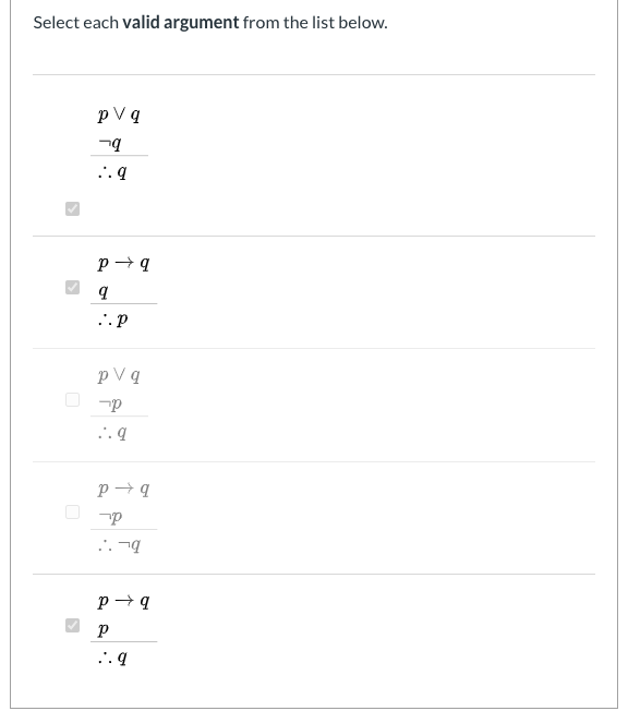 Solved Select each valid argument from the list below. pva | Chegg.com