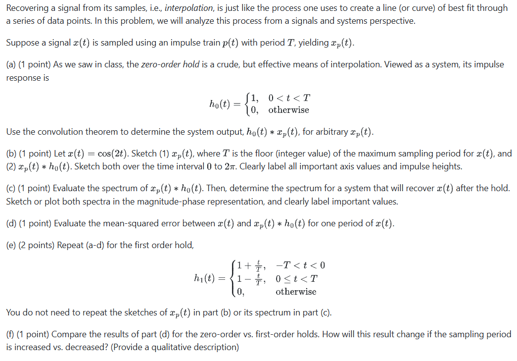 Solved Recovering a signal from its samples, i.e., | Chegg.com