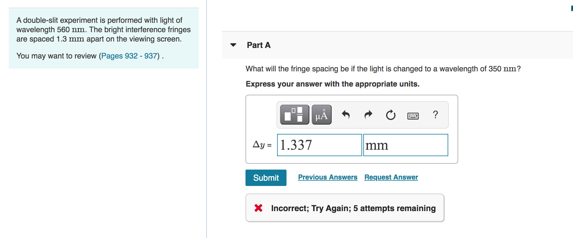 Solved A double-slit experiment is performed with light of | Chegg.com