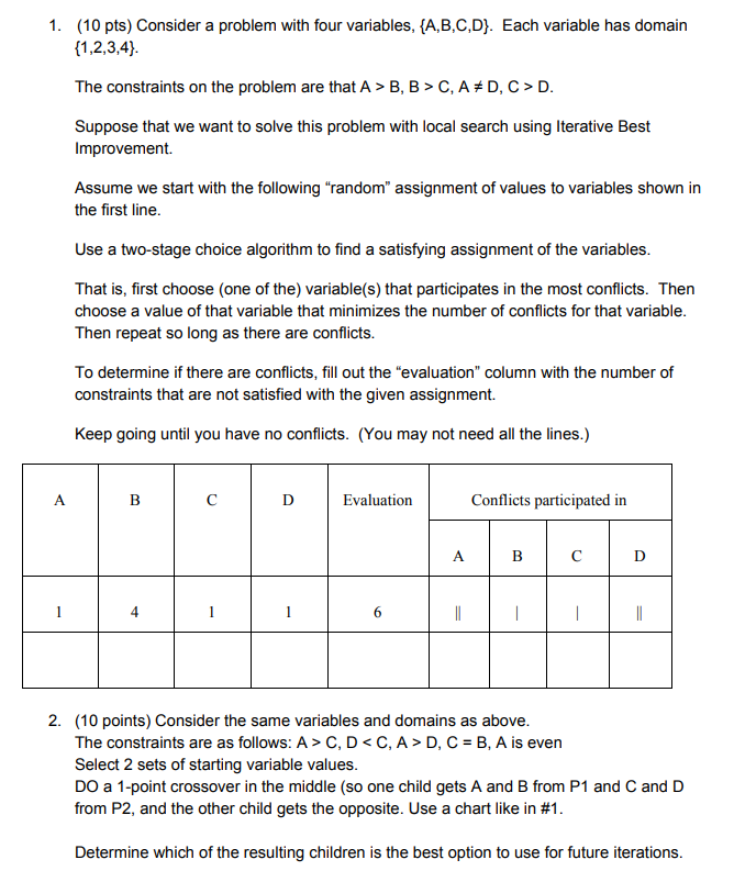 Solved 1. (10 pts) Consider a problem with four variables, | Chegg.com