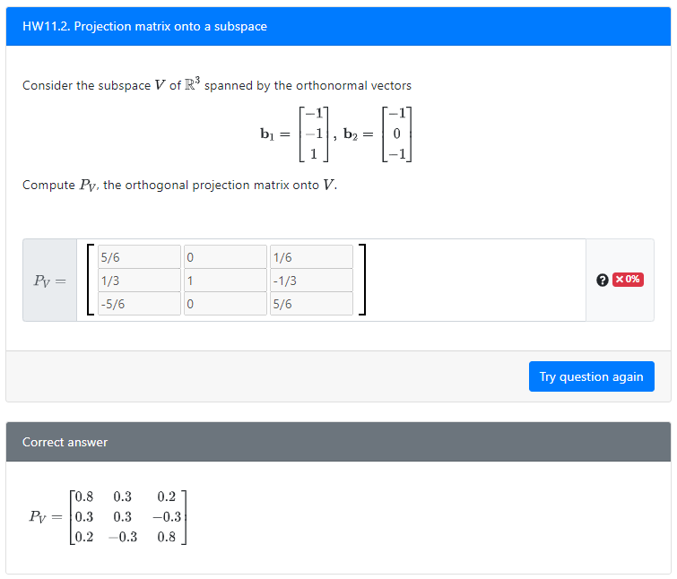 Solved HW11.1. Projection onto a subspace Consider the | Chegg.com