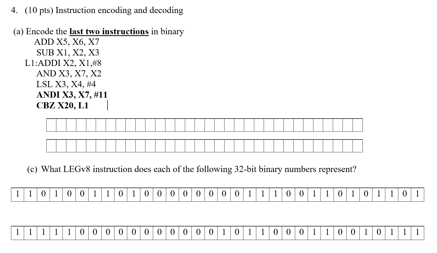 Solved 4. (10 pts) Instruction encoding and decoding (a) | Chegg.com