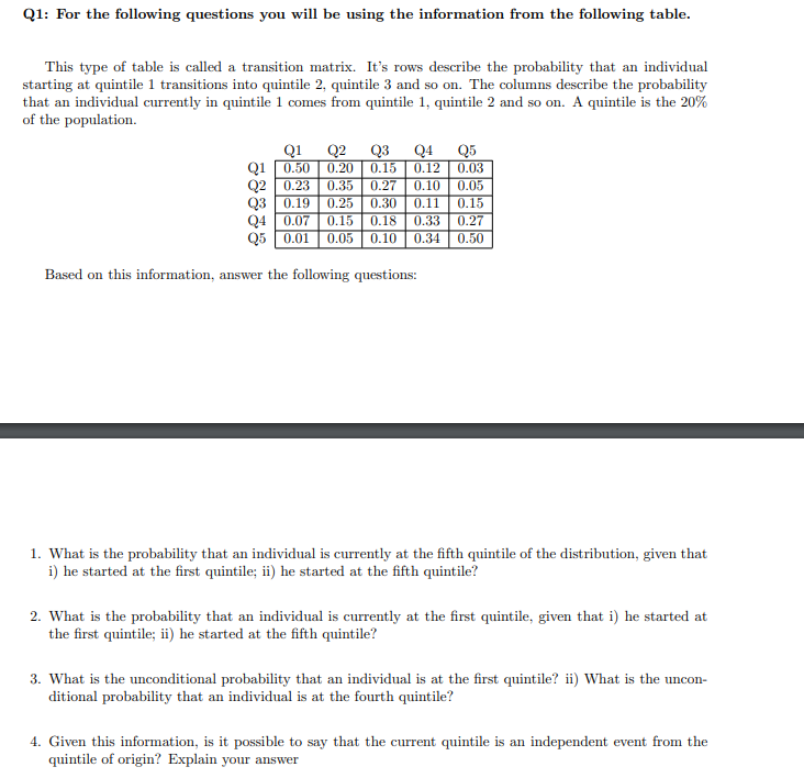 Solved Q1: For the following questions you will be using the | Chegg.com