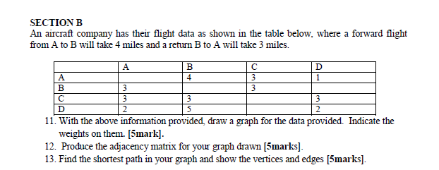 Solved SECTION B An aircraft company has their flight data | Chegg.com