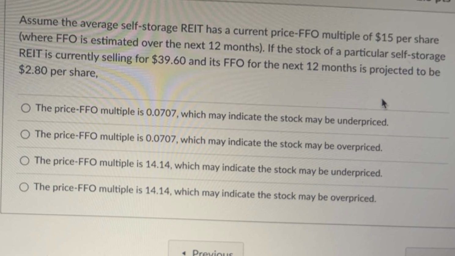 Solved Assume the average self-storage REIT has a current | Chegg.com