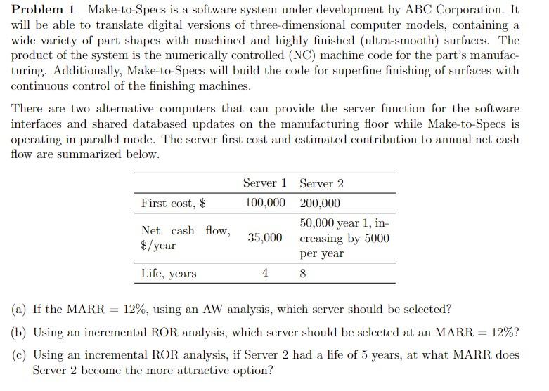 Solved Problem 1 Make-to-Specs is a software system under | Chegg.com