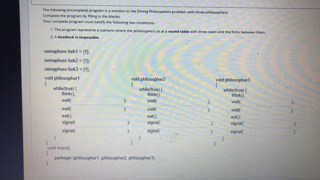 The following (incomplete) program is a solution to | Chegg.com