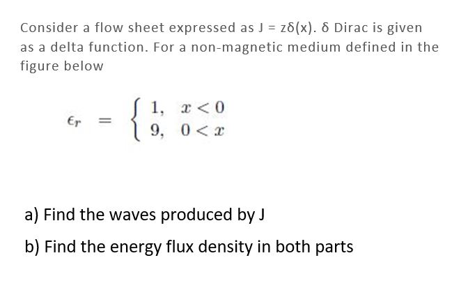 Solved Consider a flow sheet expressed as J=zδ(x).δ Dirac is | Chegg.com