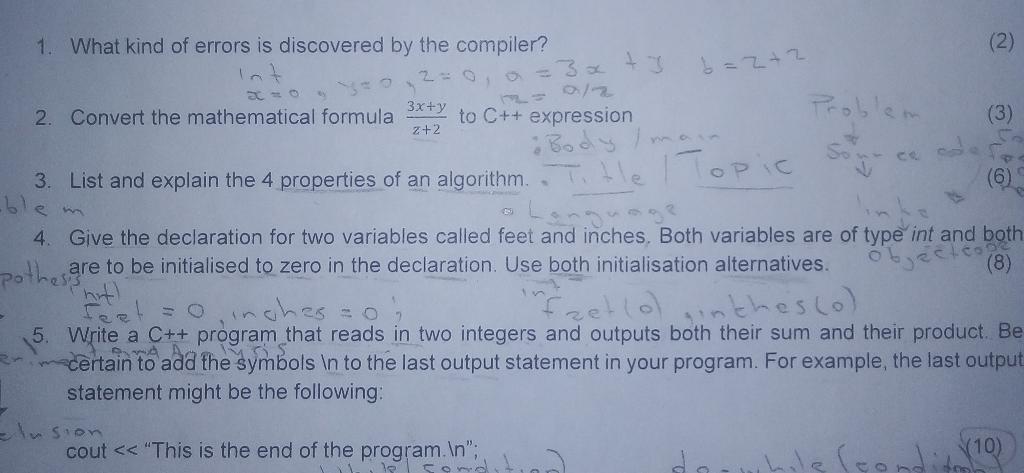 Solved 1. What kind of errors is discovered by the compiler? | Chegg.com