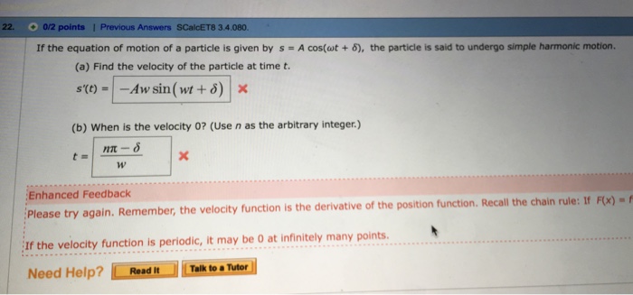 Solved 22. 0/2 points | Previous Answers SCalcET8 3.4.080 If | Chegg.com