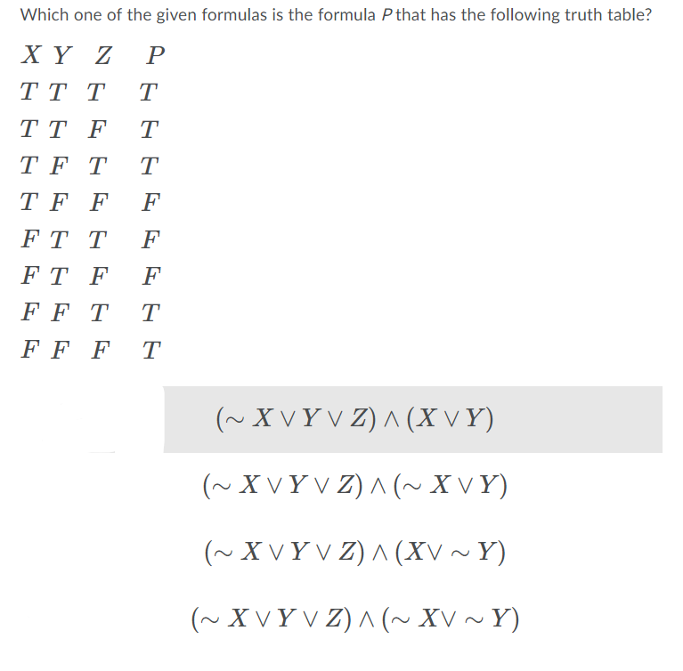 Solved Which one of the given formulas is the formula P that | Chegg.com