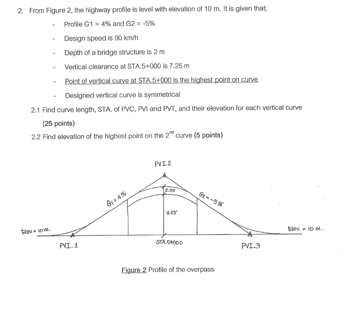 Solved 2. From Figure 2, the highway profile is level with | Chegg.com
