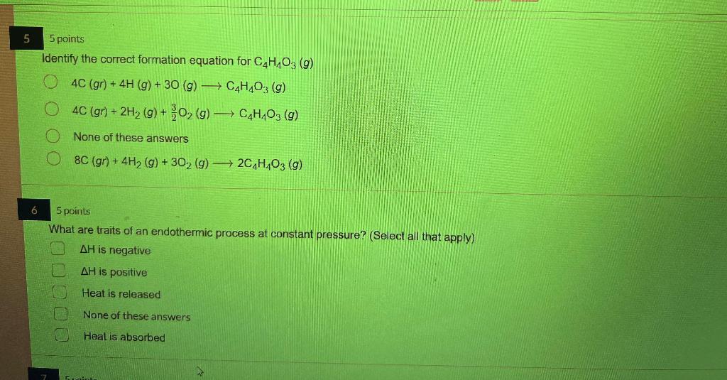 Solved 5 points Identify the correct formation equation for | Chegg.com