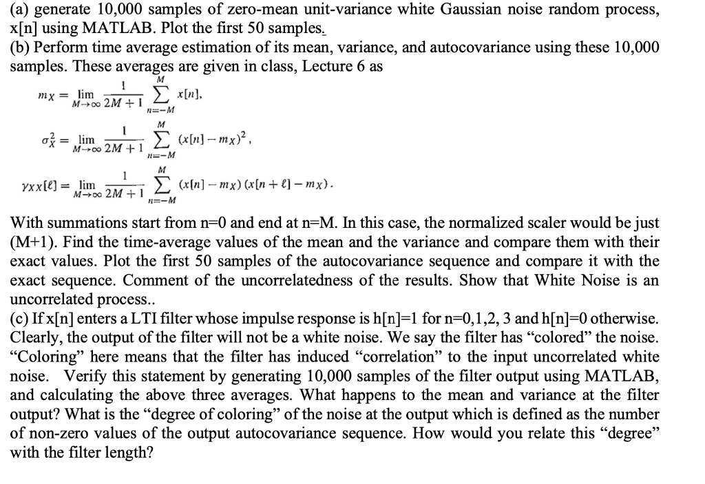(a) generate 10,000 samples of zero-mean | Chegg.com