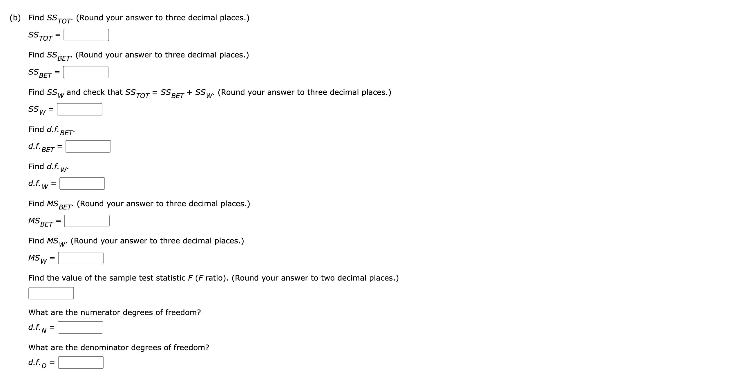 Solved (b) Find SSTOT. (Round your answer to three decimal | Chegg.com
